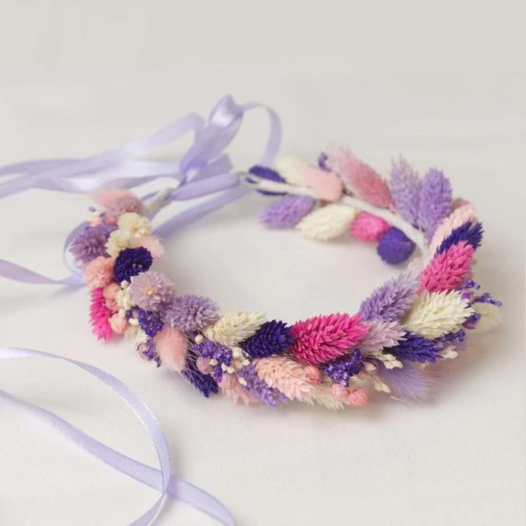 Coronita din flori uscate, alb/roz/mov - AMB201001 - 23h Events® 🥇