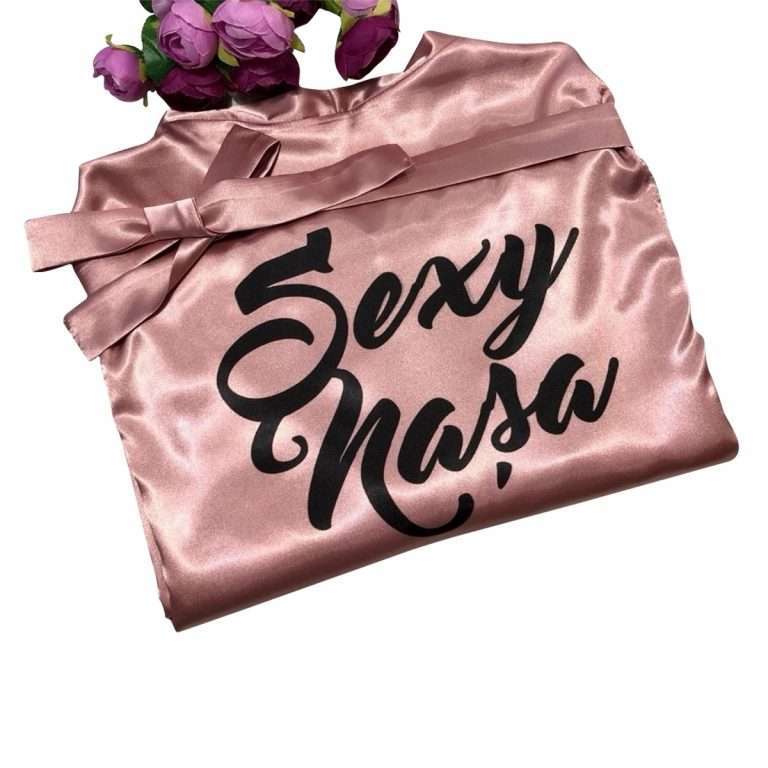 Halat satin premium, personalizat alb si negru, Mireasa - ACD201024 ...