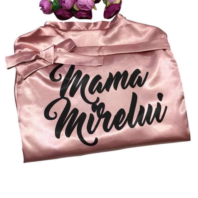 Halat satin premium, personalizat alb si verde, Mireasa - ACD201029 ...