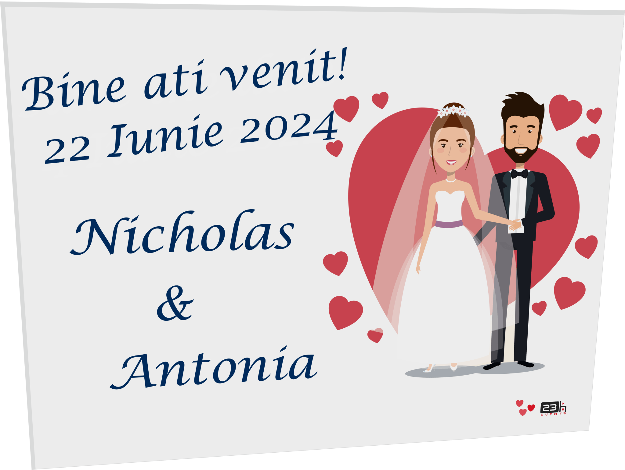 Tablou Bine ati venit! la nunta, dim. 400x300 mm, animatie miri ...