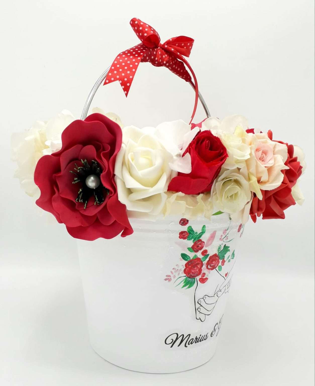 Galeata miresei personalizata si decorata cu flori de matase 2 ...