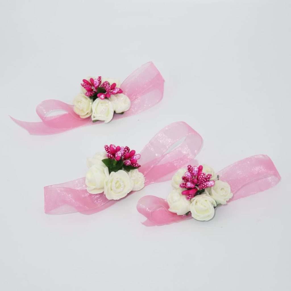 Bratara corsaj domnisoare de onoare, set 3buc, alb-roz - ILIF205023 ...