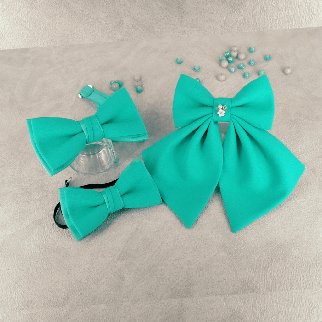 Set 3 papioane Tiffany, satin de mătase, verde turcoaz, IFCJ205002 ...