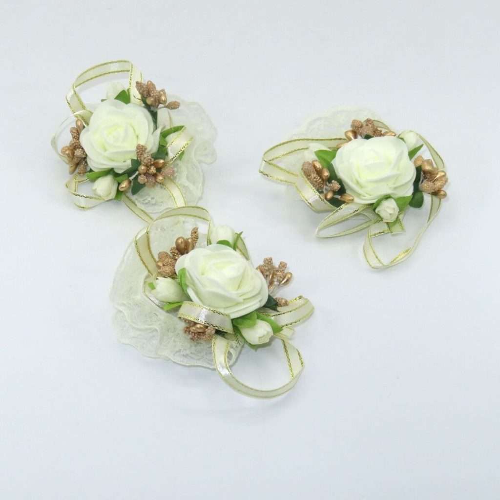 Bratara corsaj domnisoare de onoare, set 3buc, alb si auriu- ILIF208052 ...