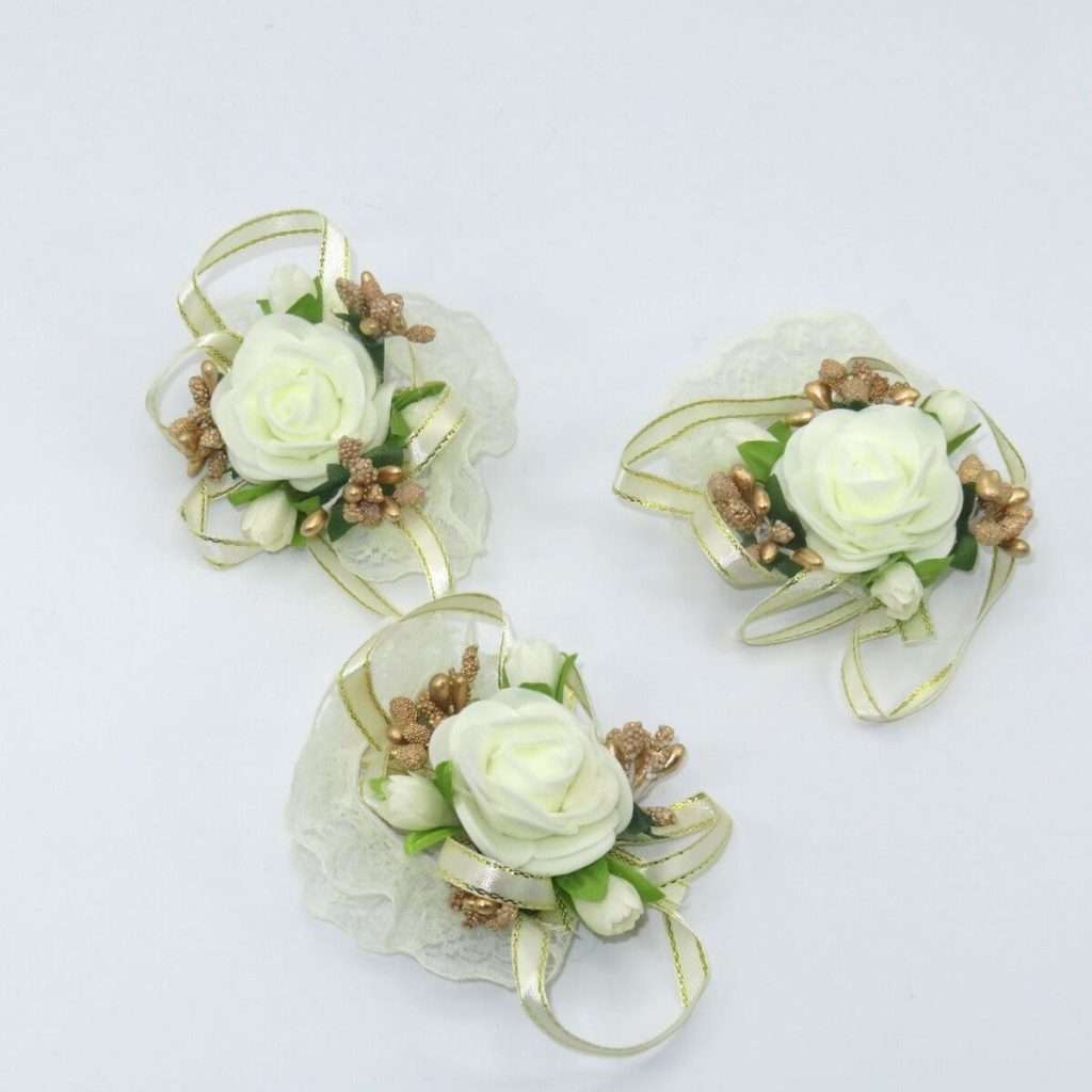 Bratara corsaj domnisoare de onoare, set 3buc, alb si auriu- ILIF208052 ...