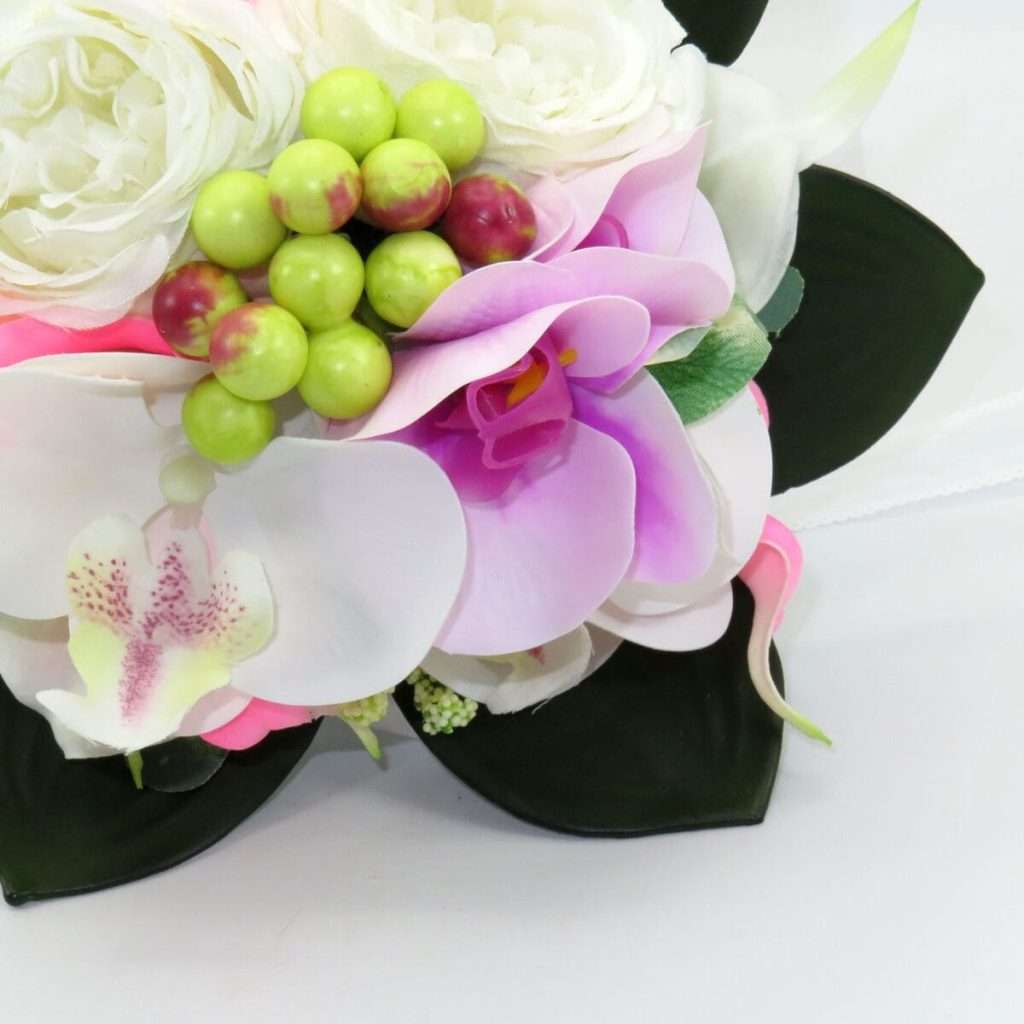 Buchet mireasa din flori de matase, cale si orhidee, alb - ILIF209010 ...