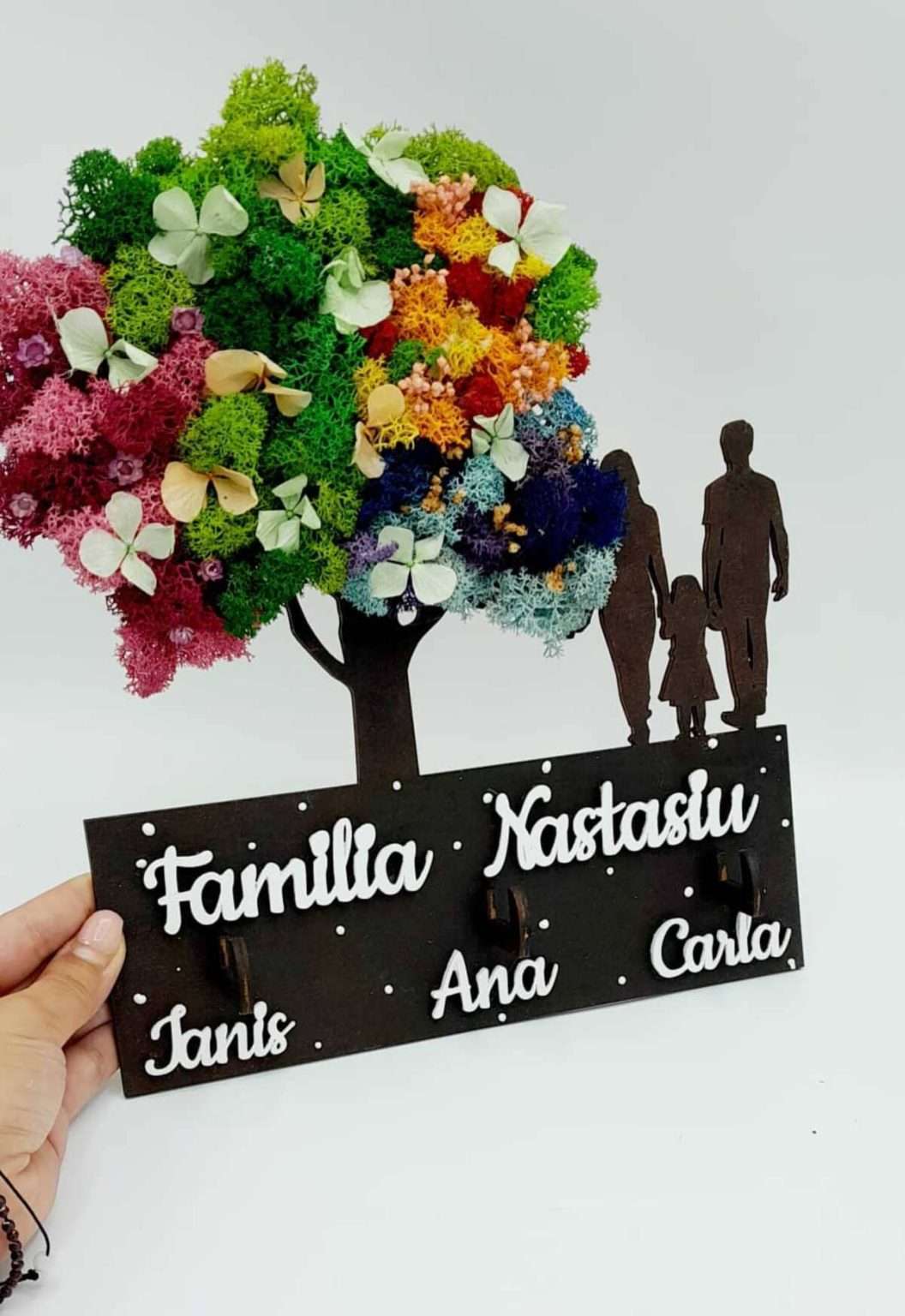 Cuier pentru chei, decorat cu licheni si flori criogenate - FEIS209003 ...