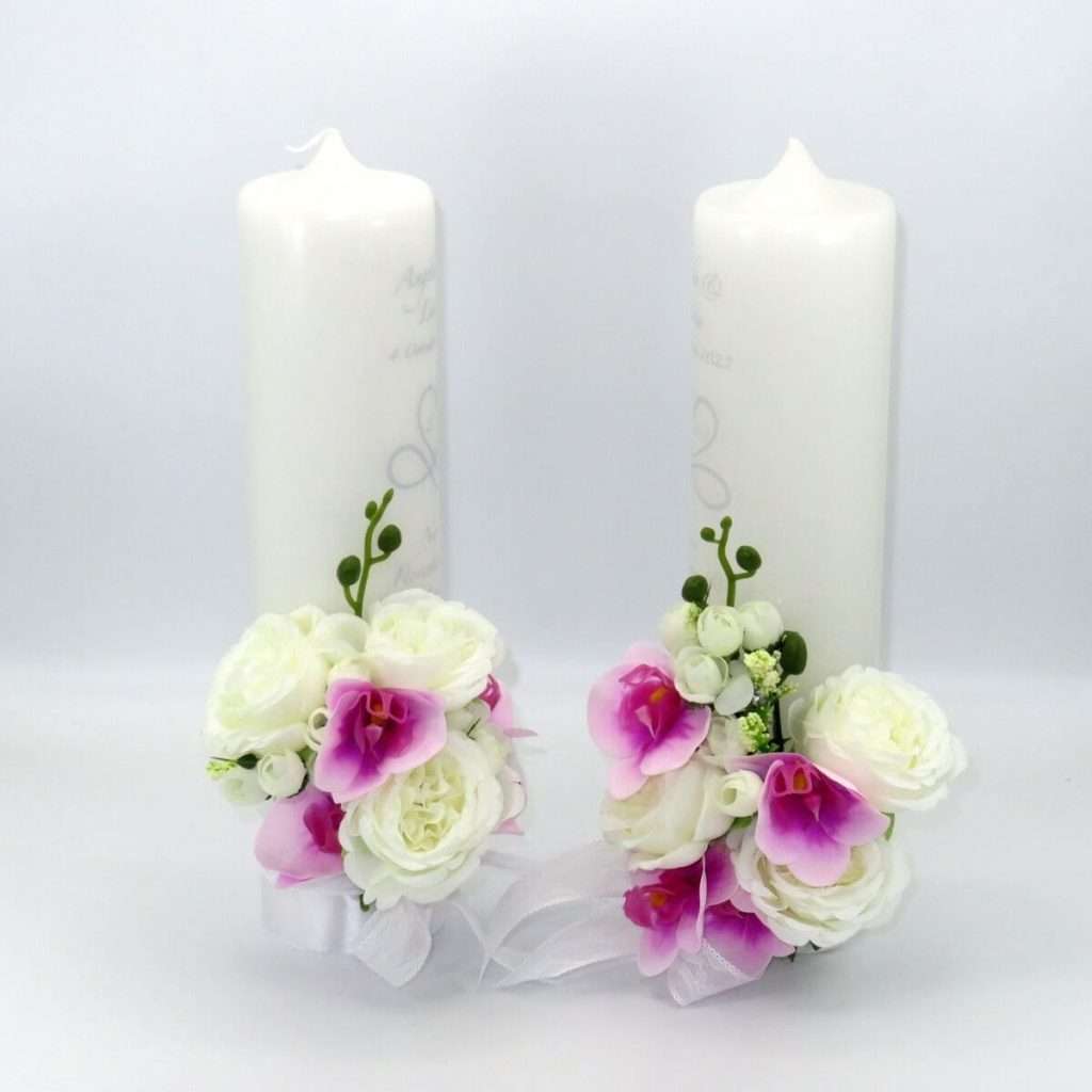 Lumanare Nunta de Argint, model personalizat, decorat cu flori, h30 x ...