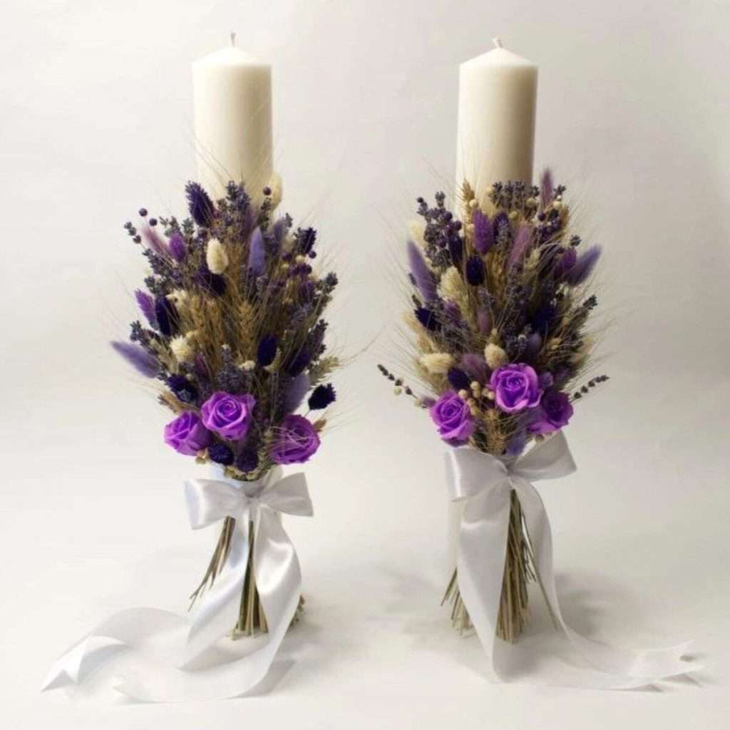 Lumanare cununie, model traditional, cu grau, lavanda si flori ...
