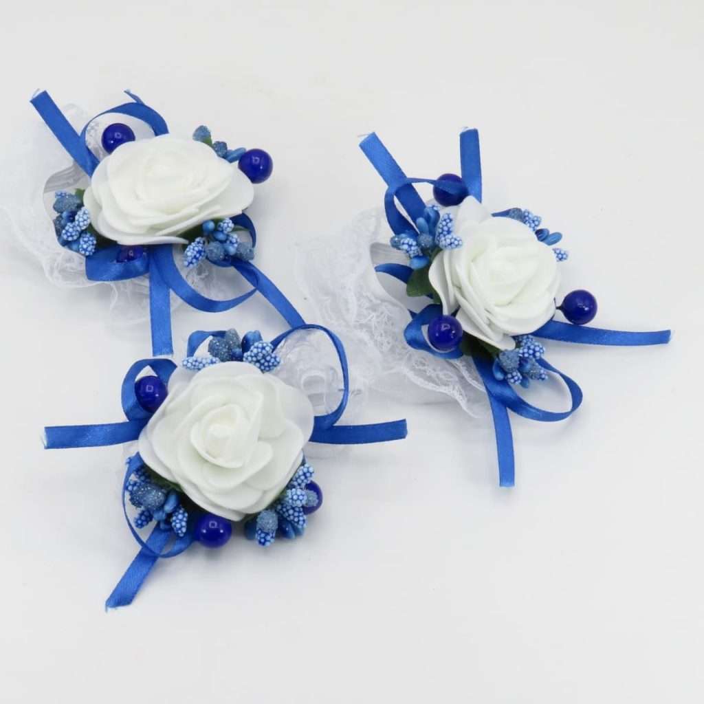 Bratara corsaj domnisoare de onoare, set 3buc, albastru si alb ...