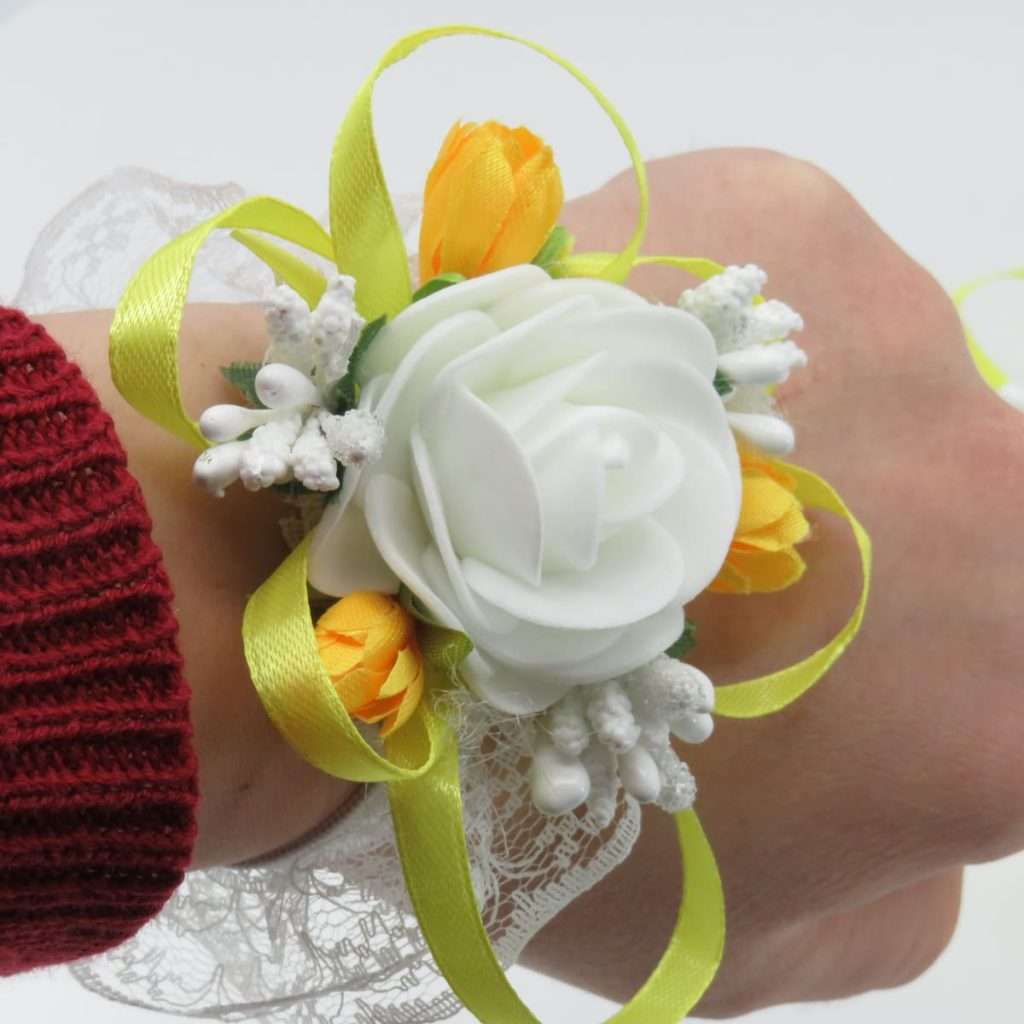 Bratara corsaj domnisoare de onoare, set 3buc, galben si alb ...