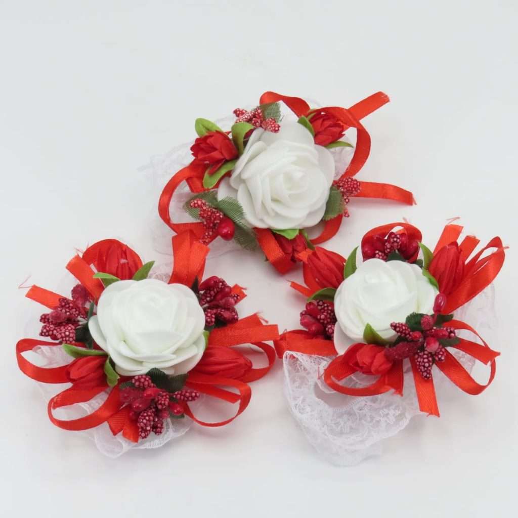 Bratara corsaj domnisoare de onoare, set 3buc, rosu si alb - ILIF303085 ...