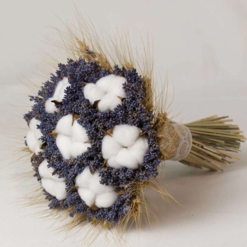 Buchet cununie/nunta cu lavanda uscata , flori de bumbac si grau ...