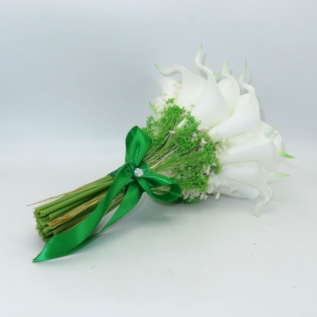 Buchet mireasa - cale din silicon real touch, alb-verde - ALIF309051 ...