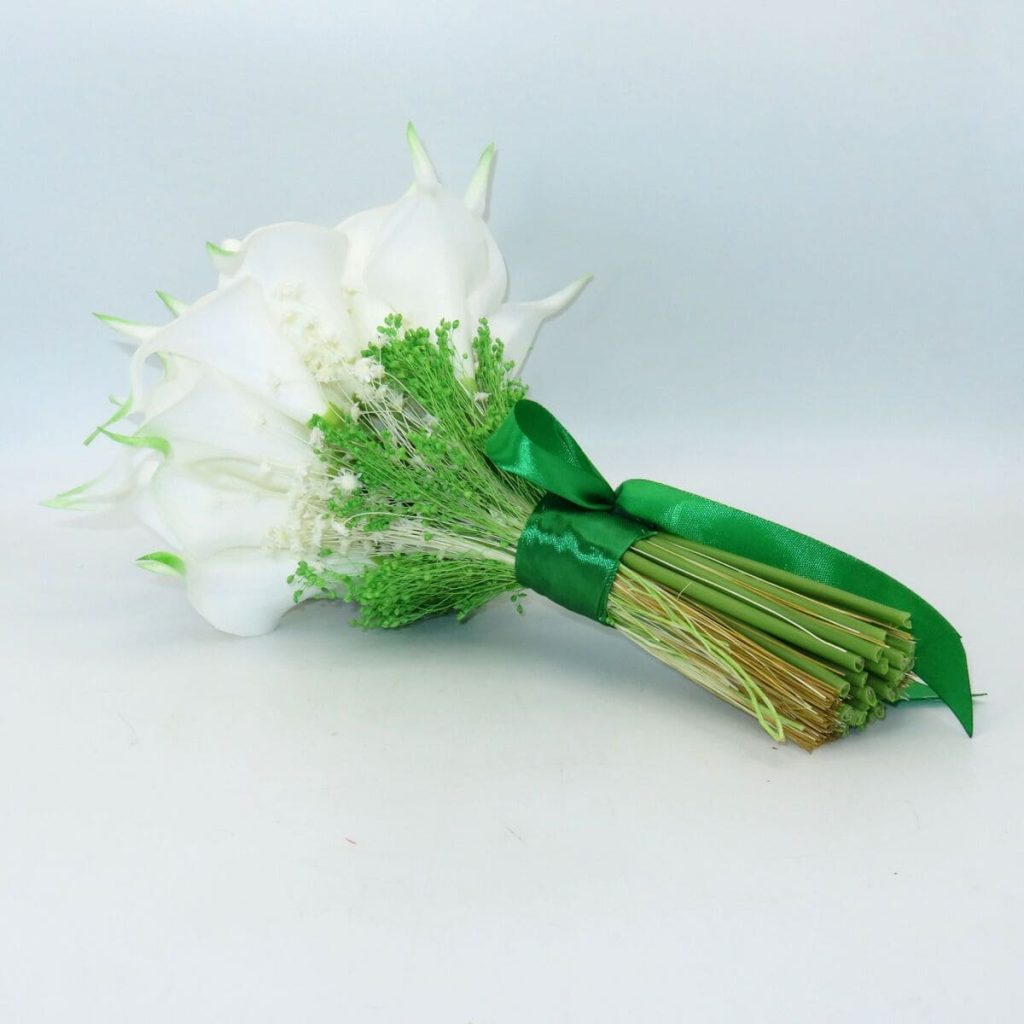 Buchet mireasa - cale din silicon real touch, alb-verde - ALIF309051 ...