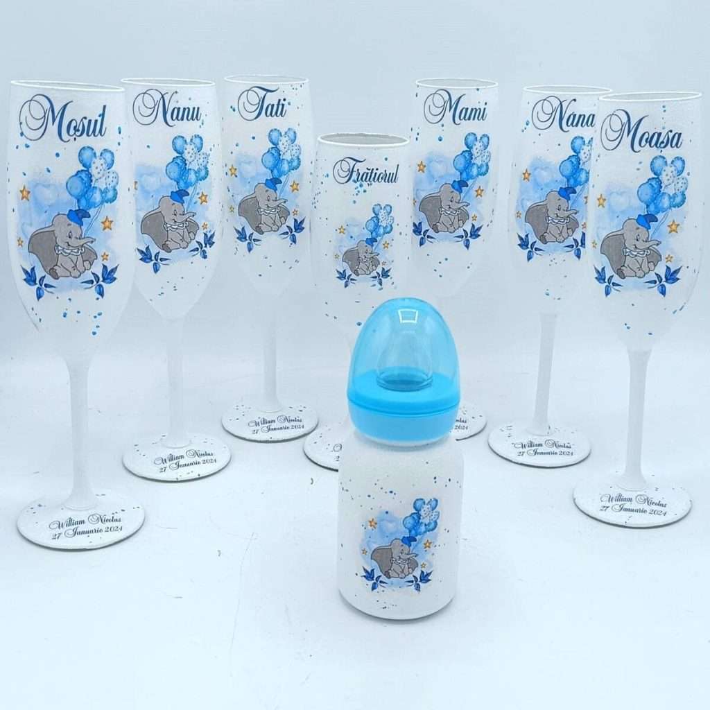 Set 8 pahare botez - Parinti, Nasi, Mosi, Fratior & Biberon, model ...