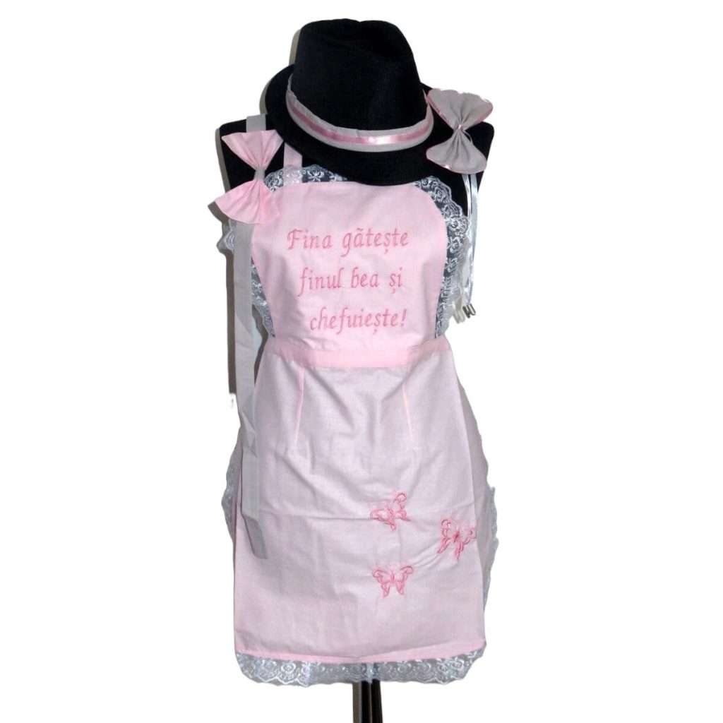 Set dezgatit mireasa 4 piese, model 3 roz cu fluturasi, palarie neagra ...